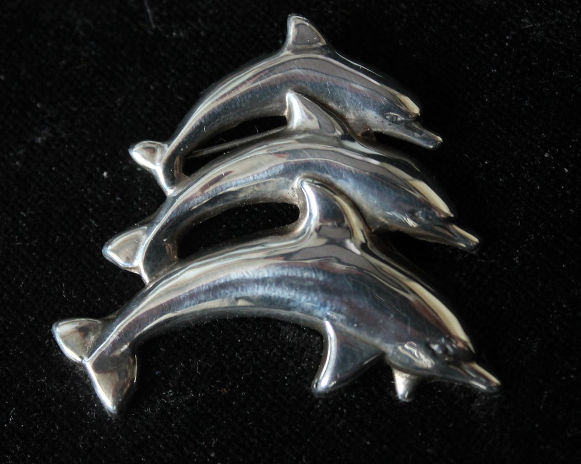 Vintage Sterling Silver Three Dolphins OEFS Brooch - Etsy