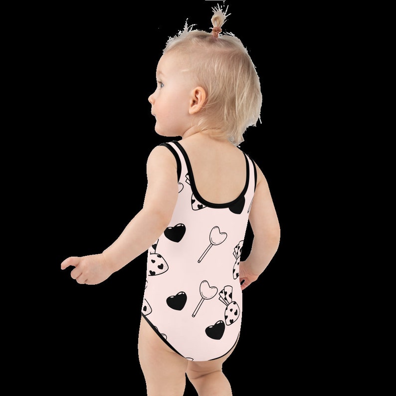 Heart Bathing Suit for Kids, Cute Pink Bathing Suit With Black Hearts ...