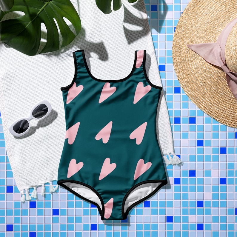 Cute Tween Bathing Suit With Pink Hearts for Playful Poolside Elegance ...