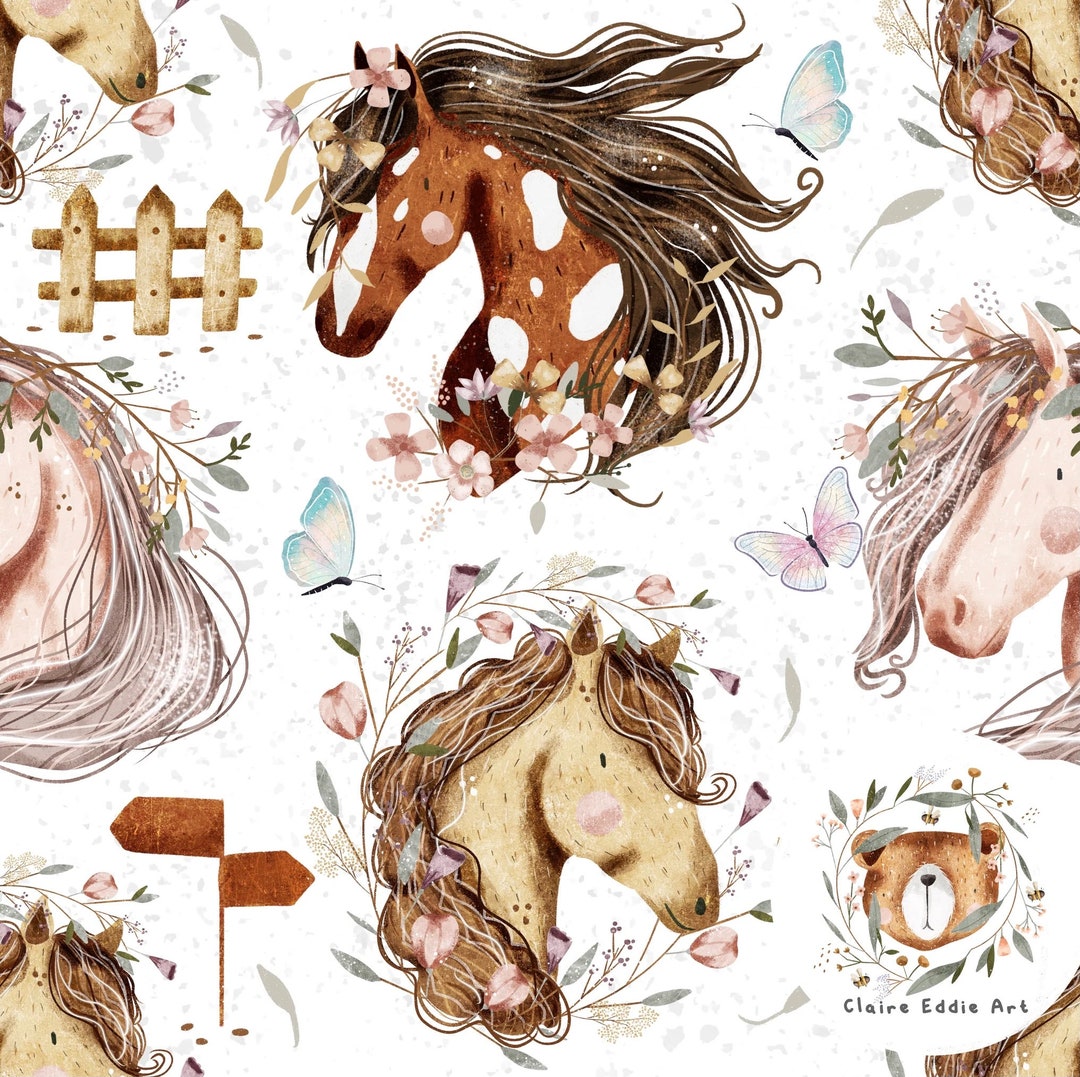 Horse Seamless Pattern Pony Digital Paper Horse-riding Repeat Pattern ...