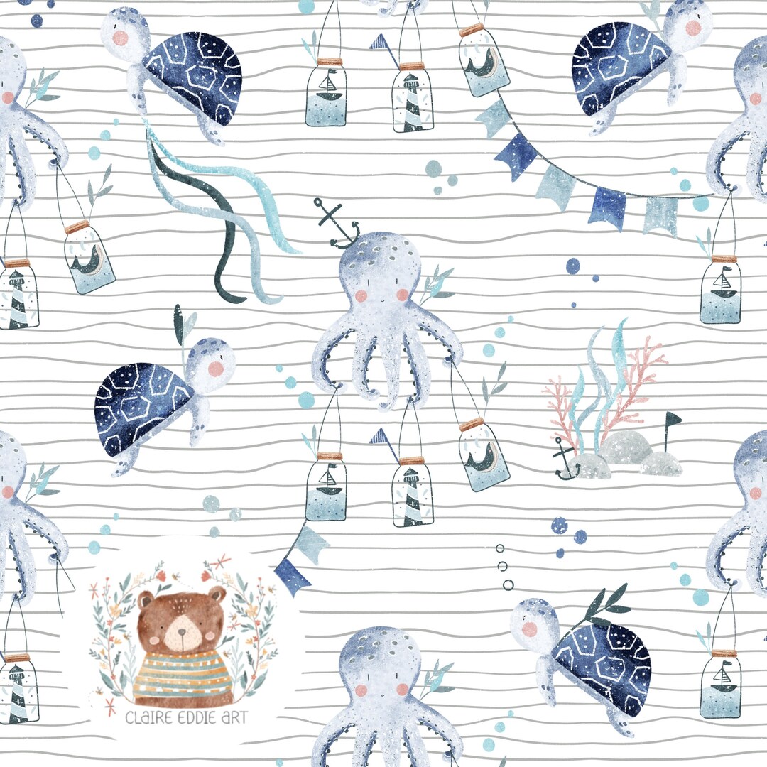 Nautical Seamless Pattern Octopus Seamless Digital Paper Nautical ...