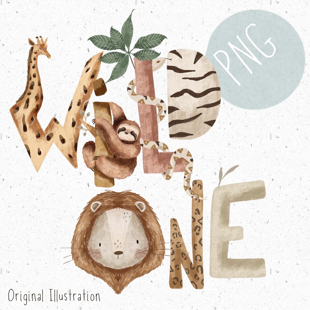 Wild One Clipart Safari Party PNG Wild 1 Sublimation Jungle Birthday ...