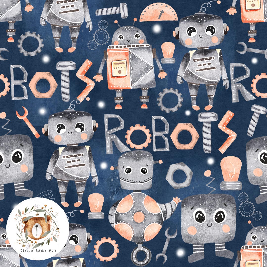 Robot Seamless Pattern Science Digital Papers Robot Repeat Pattern for ...