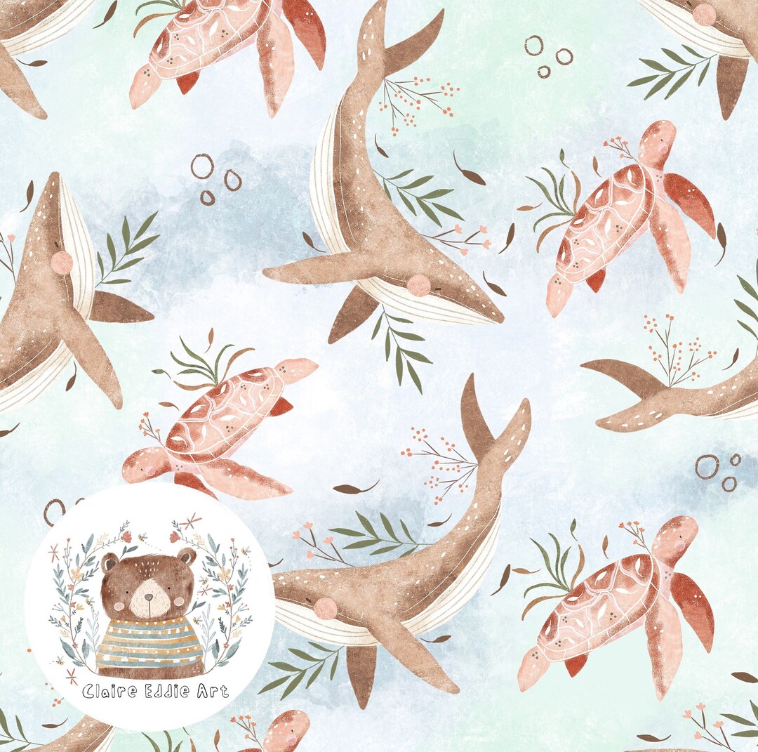 Marine Life Seamless Pattern Cute Sea Animals Digital Paper Seamless ...