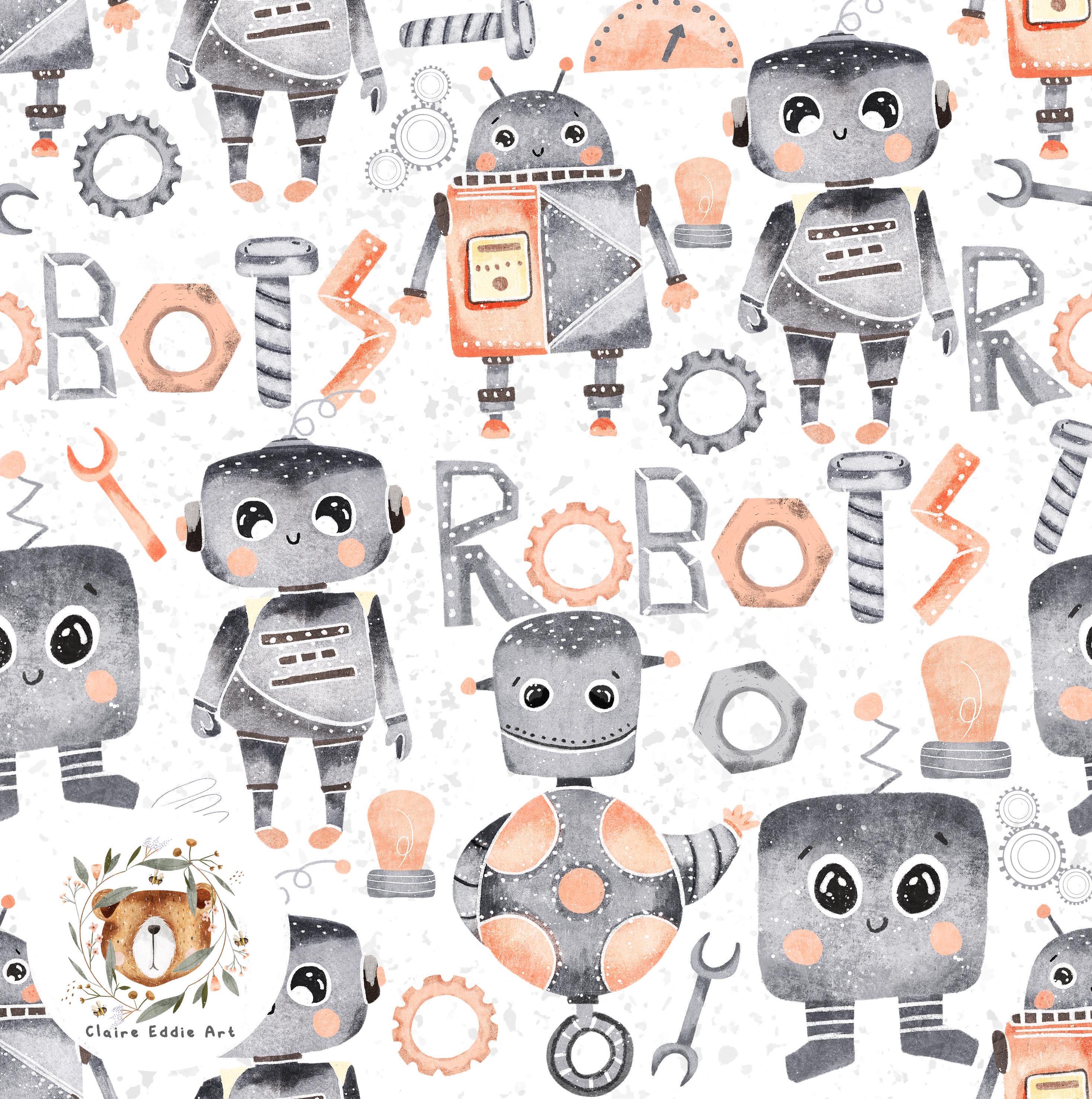 Robot Seamless Pattern Science Digital Papers Robot Repeat Pattern for ...