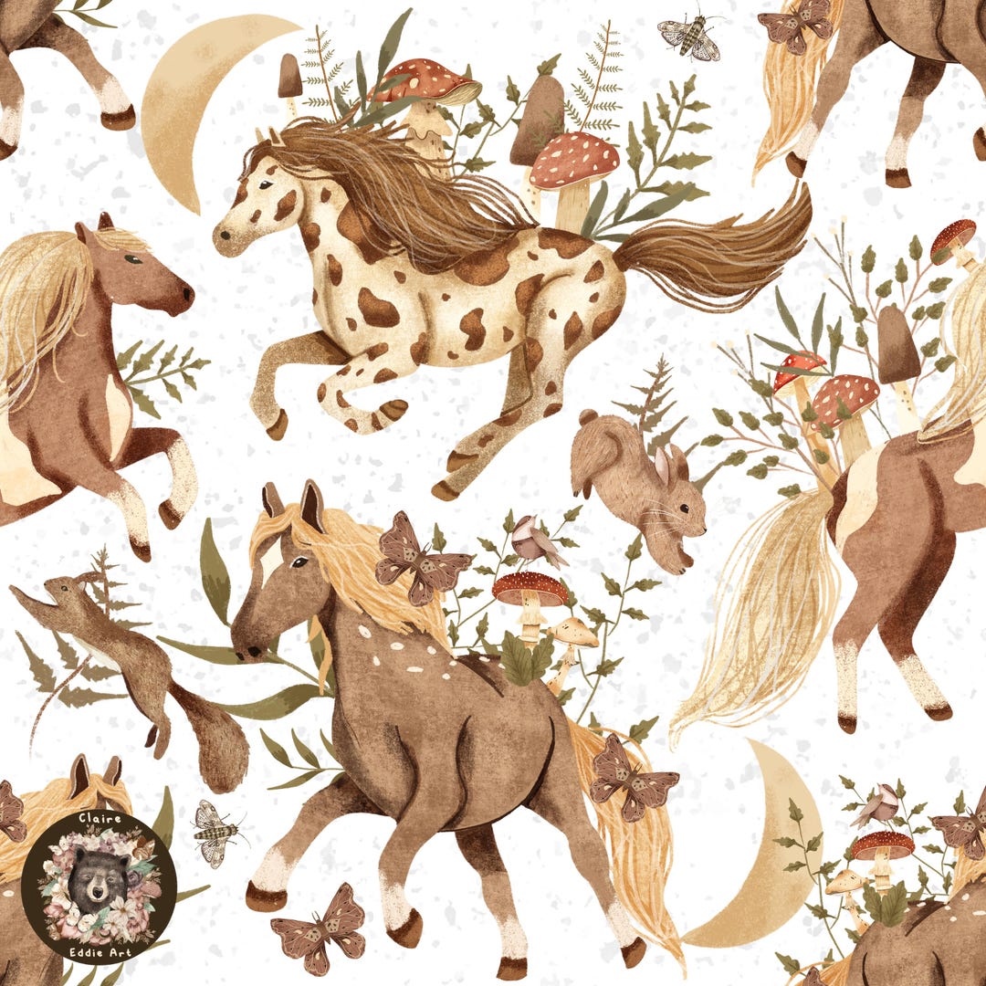 Horse Seamless Pattern Floral Digital Paper Horse-riding Repeat Pattern ...