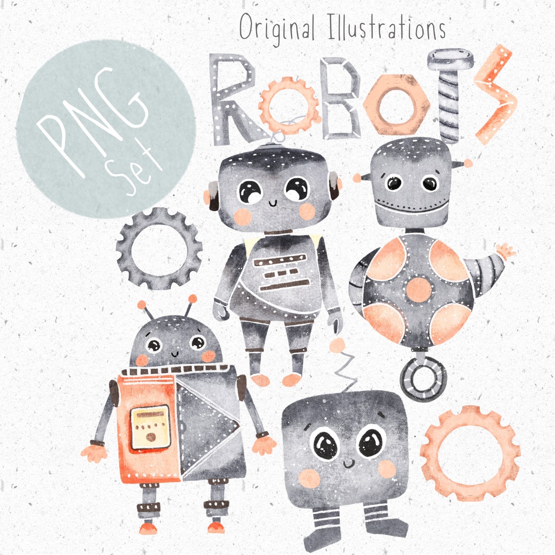 Set of 7 Pngs for Sublimation Robot Clipart for Boys Png Cute Robots Clipart Robot Sublimation ...