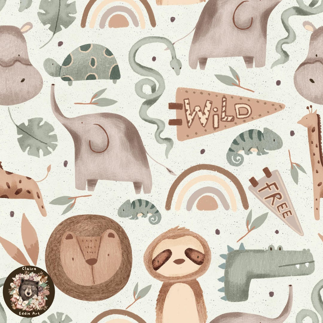 Safari Seamless Pattern Lion Digital Paper Jungle Repeat Pattern for ...