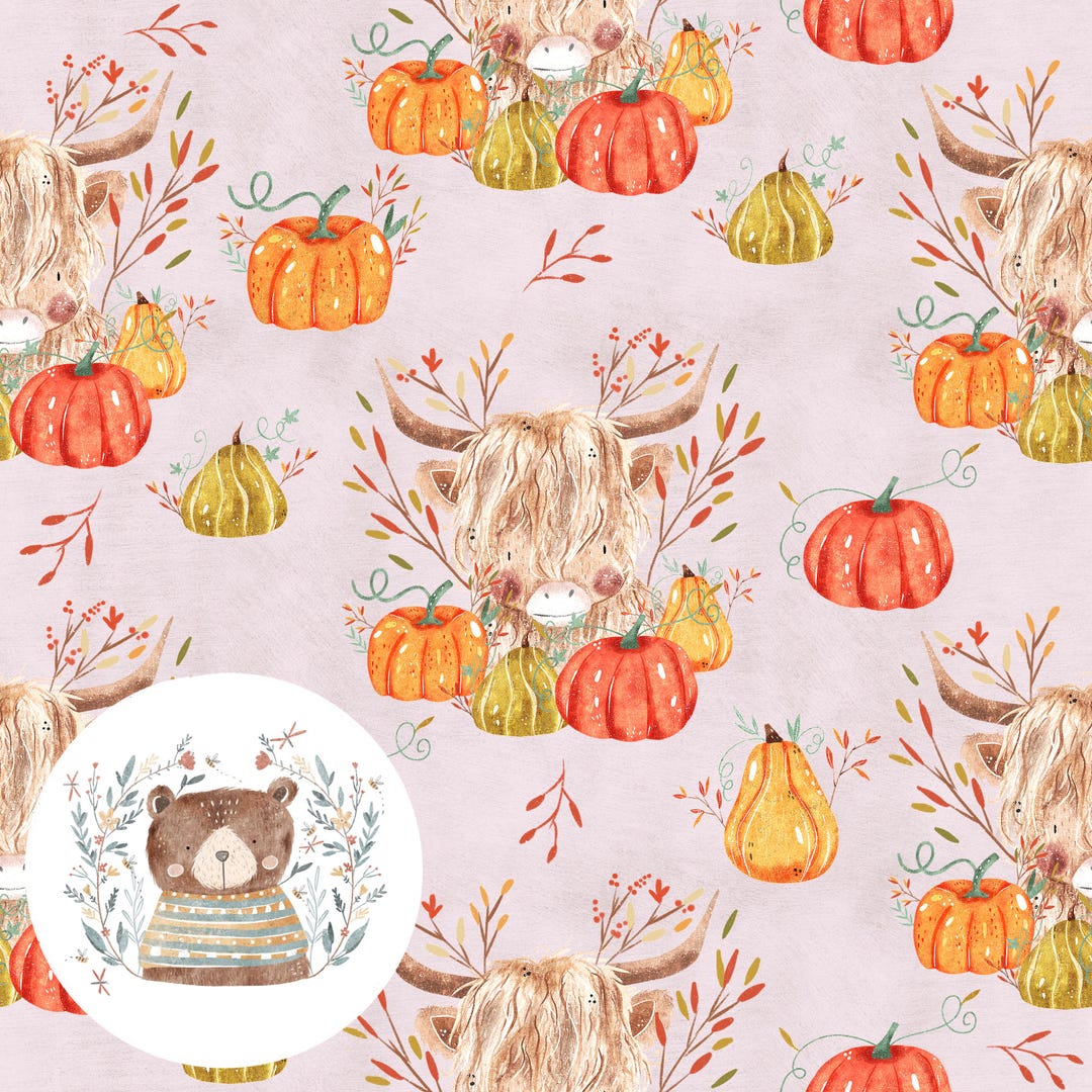 EXCLUSIVE COLOURWAY Highland Cow Pattern Fall Autumn Pattern for Fabric ...