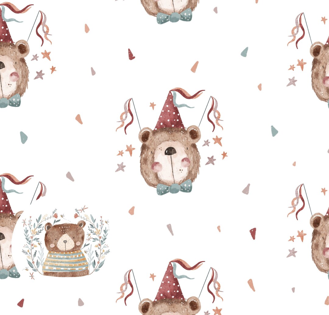 Birthday Bear Seamless Pattern Birthday Party Seamless Digital Paper ...