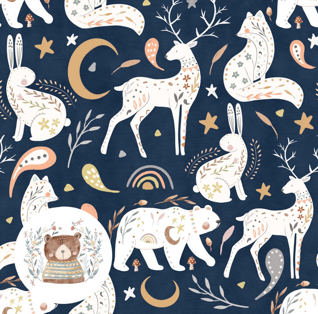 Celestial Seamless Pattern Forest Animals Repeating Pattern for Fabric ...