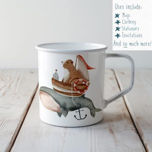 Nautical PNG for Sublimation Whale Clipart Cute Bear PNG Sailing ...
