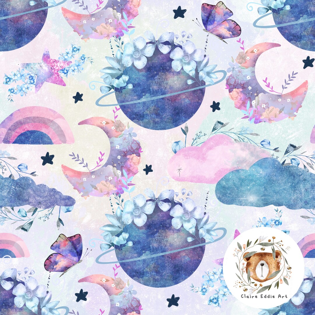 Celestial Seamless Pattern Planets Digital Paper Moon Repeat Pattern ...