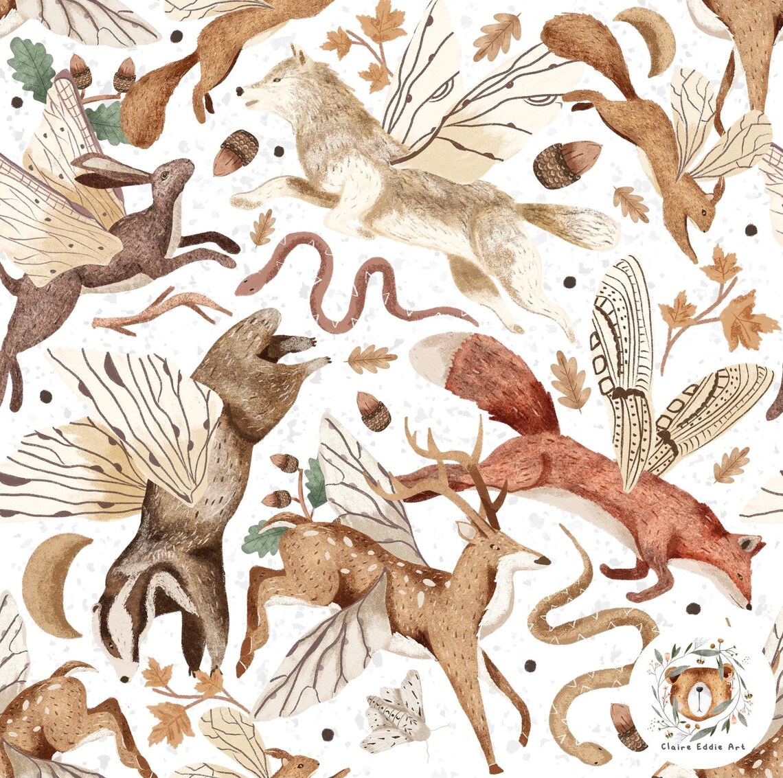 Fall Seamless Pattern Cute Woodland Animals Digital Paper Autumn ...