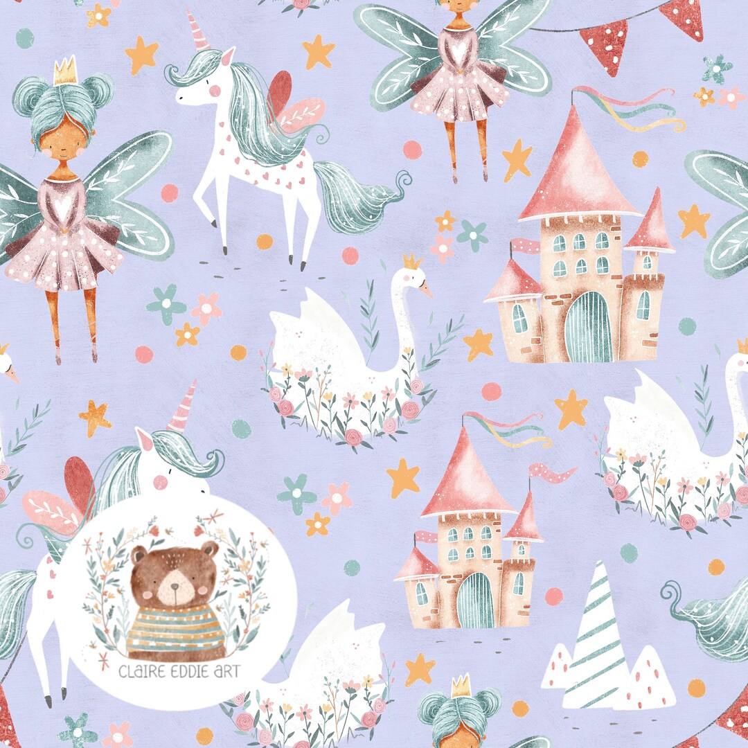 Seamless Pattern Fairy Seamless Digital Paper Unicorn Scrapbook Paper Swan Repeat Pattern for ...