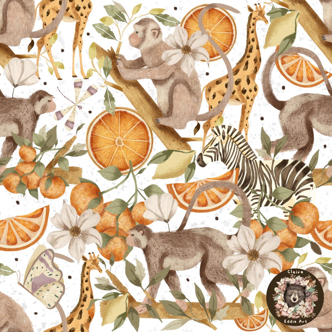 Monkey Seamless Pattern Jungle Digital Paper Safari Scrapbook Paper ...