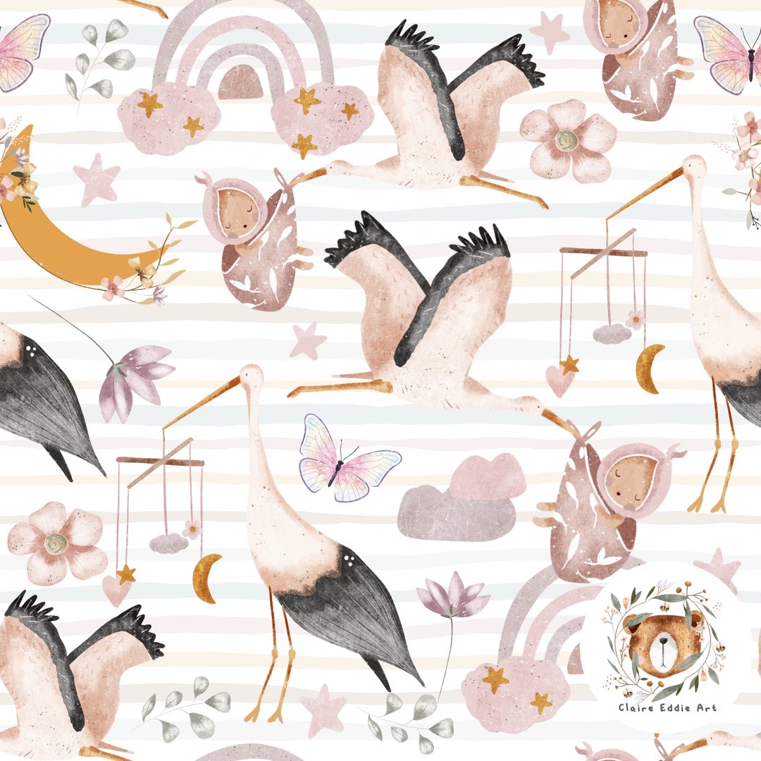 New Baby Seamless Pattern Stork Repeat Pattern for Fabric Newborn ...