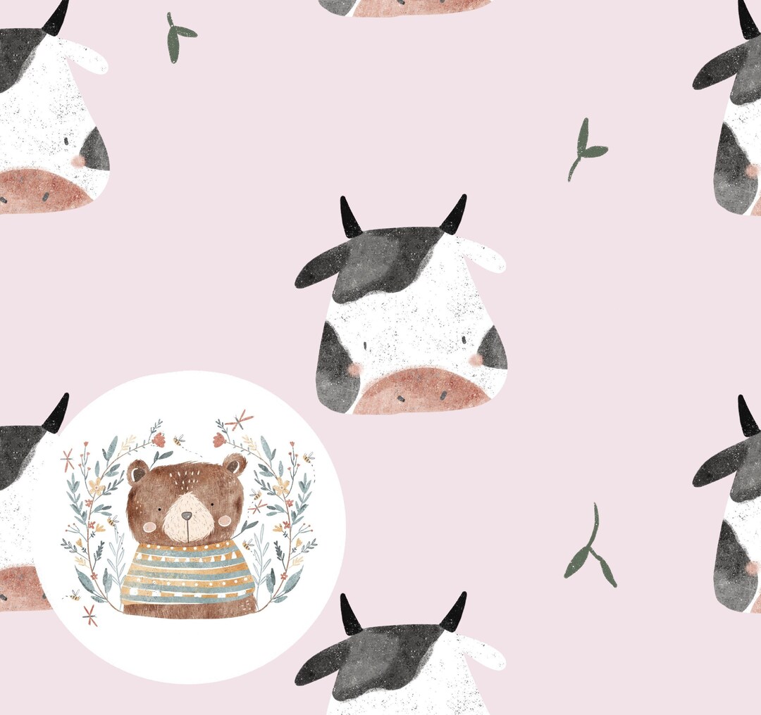Seamless Pattern Cow Seamless Digital Paper Farm Scrapbook Paper Pink ...