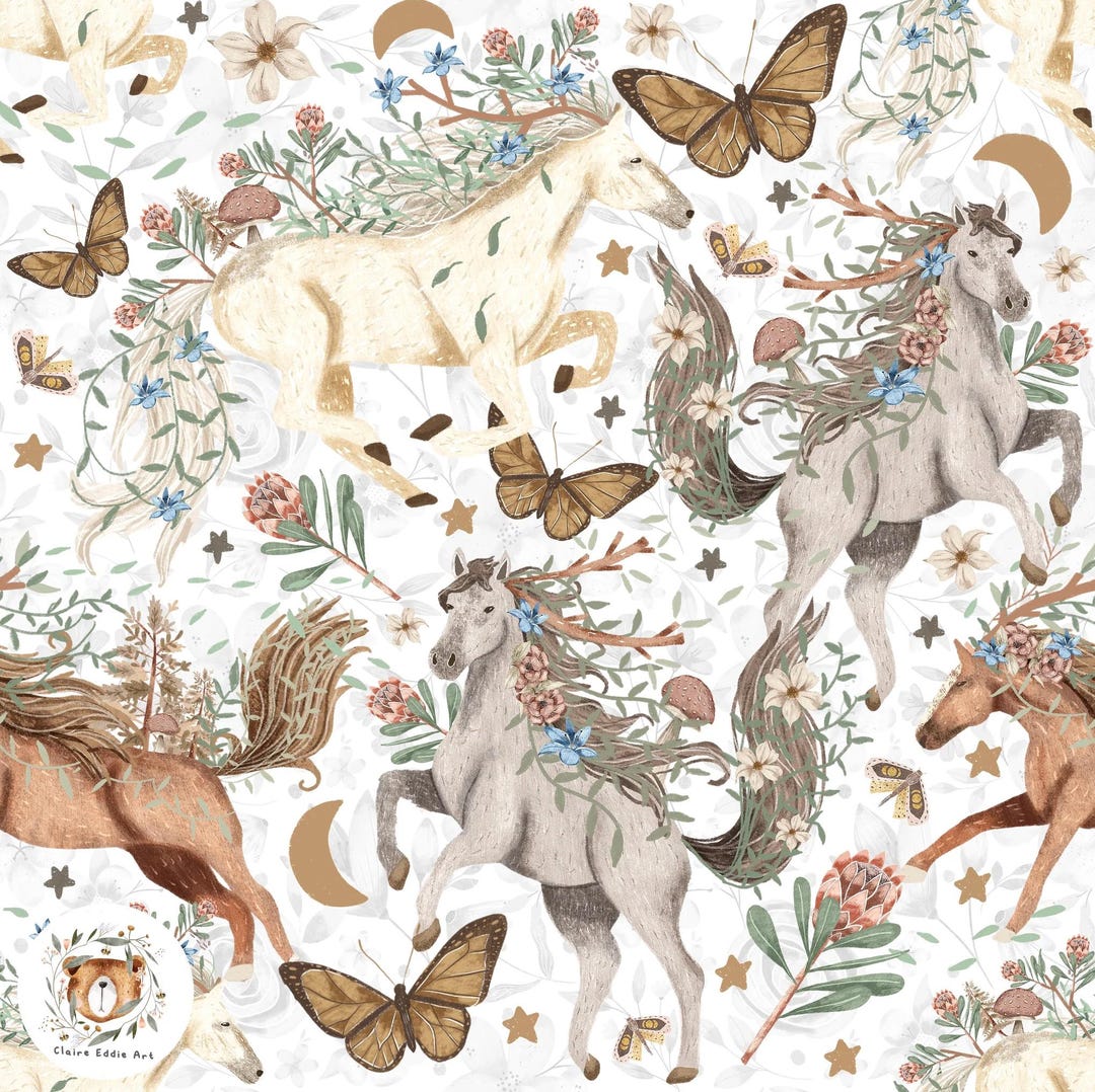 Horse Seamless Pattern Floral Digital Paper Horse-riding Repeat Pattern ...