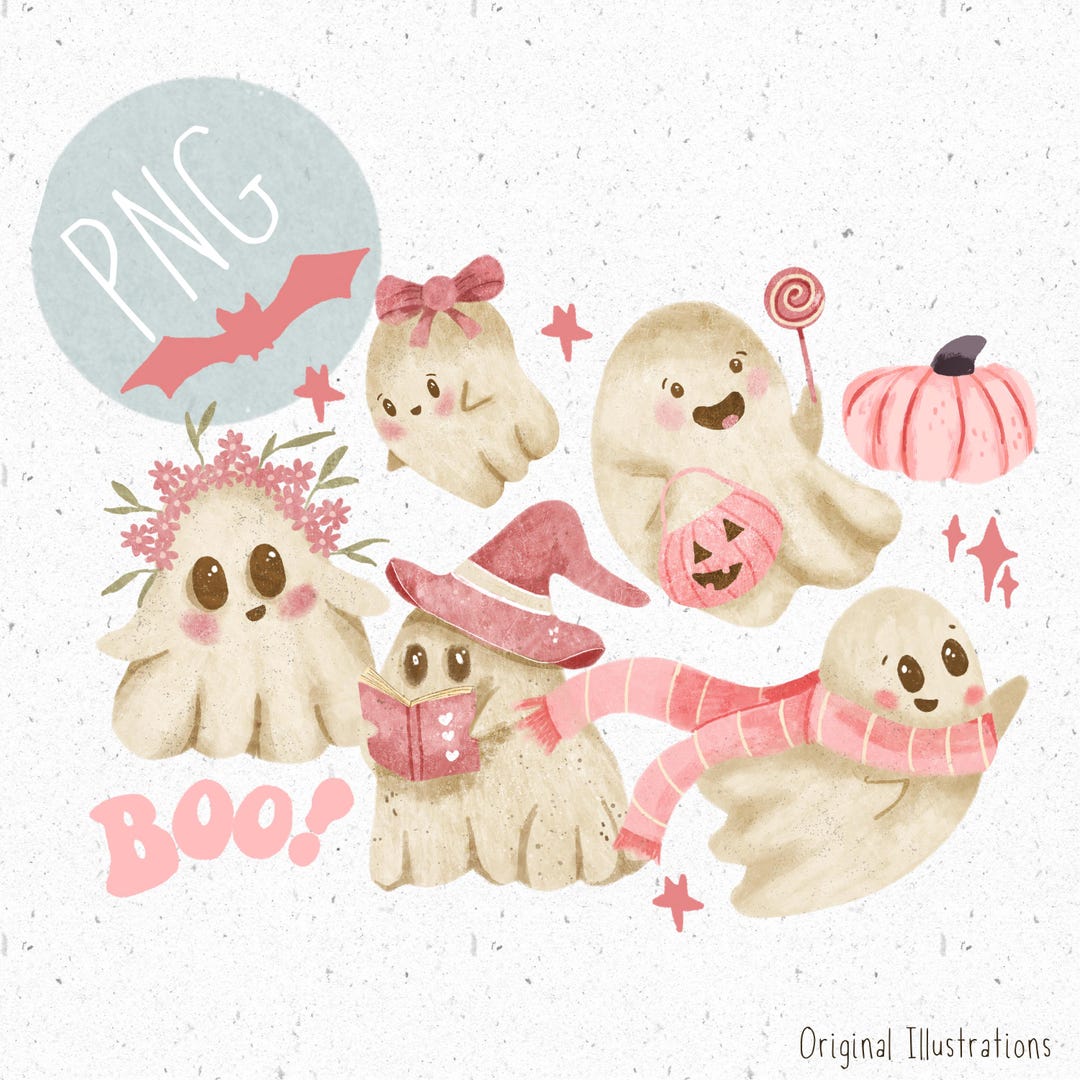 Cute Ghost Clipart Children’s Halloween Clipart Pink Ghost PNG Girls ...