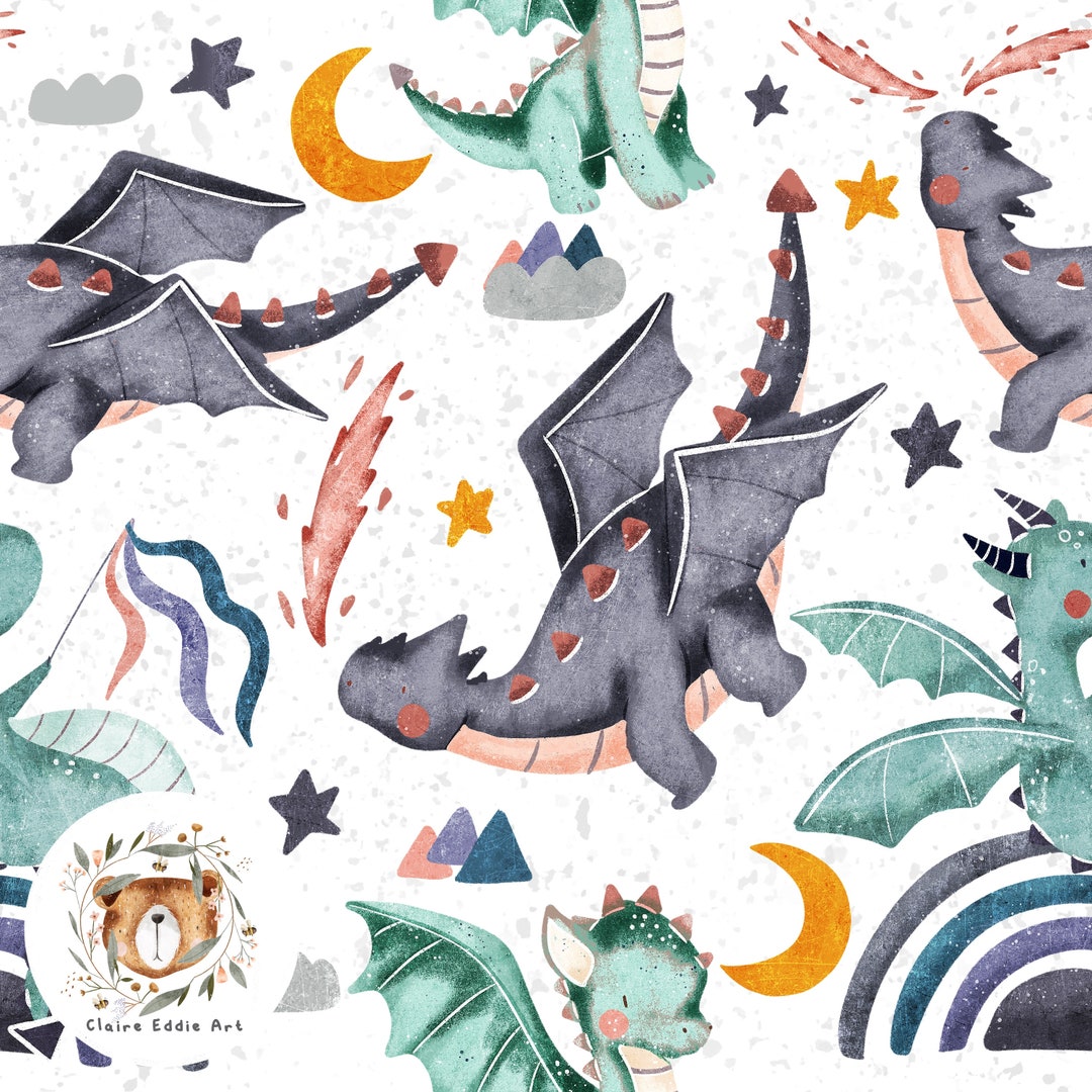 Dragon Seamless Pattern Boys Dragon Repeating Pattern for Fabric Knight ...