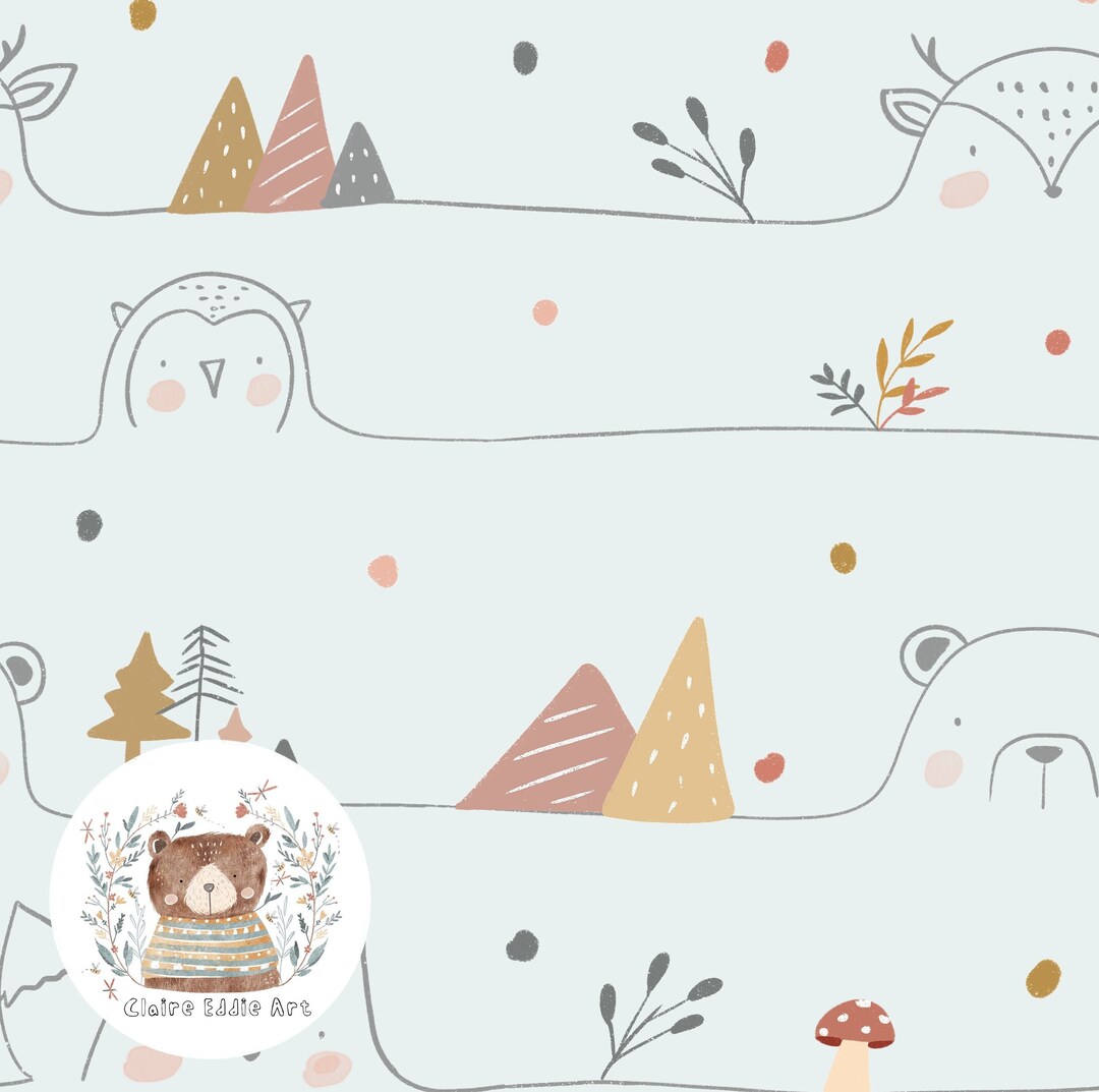BOHO Kids Seamless Pattern Baby Blue Repeat Pattern for Fabric Fox ...
