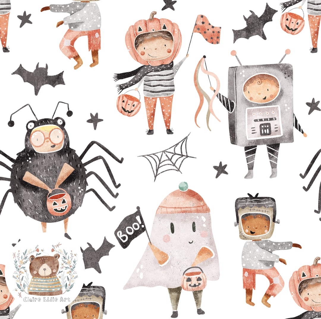 Halloween Seamless File Kids Halloween Repeat Pattern for Fabric Spooky ...