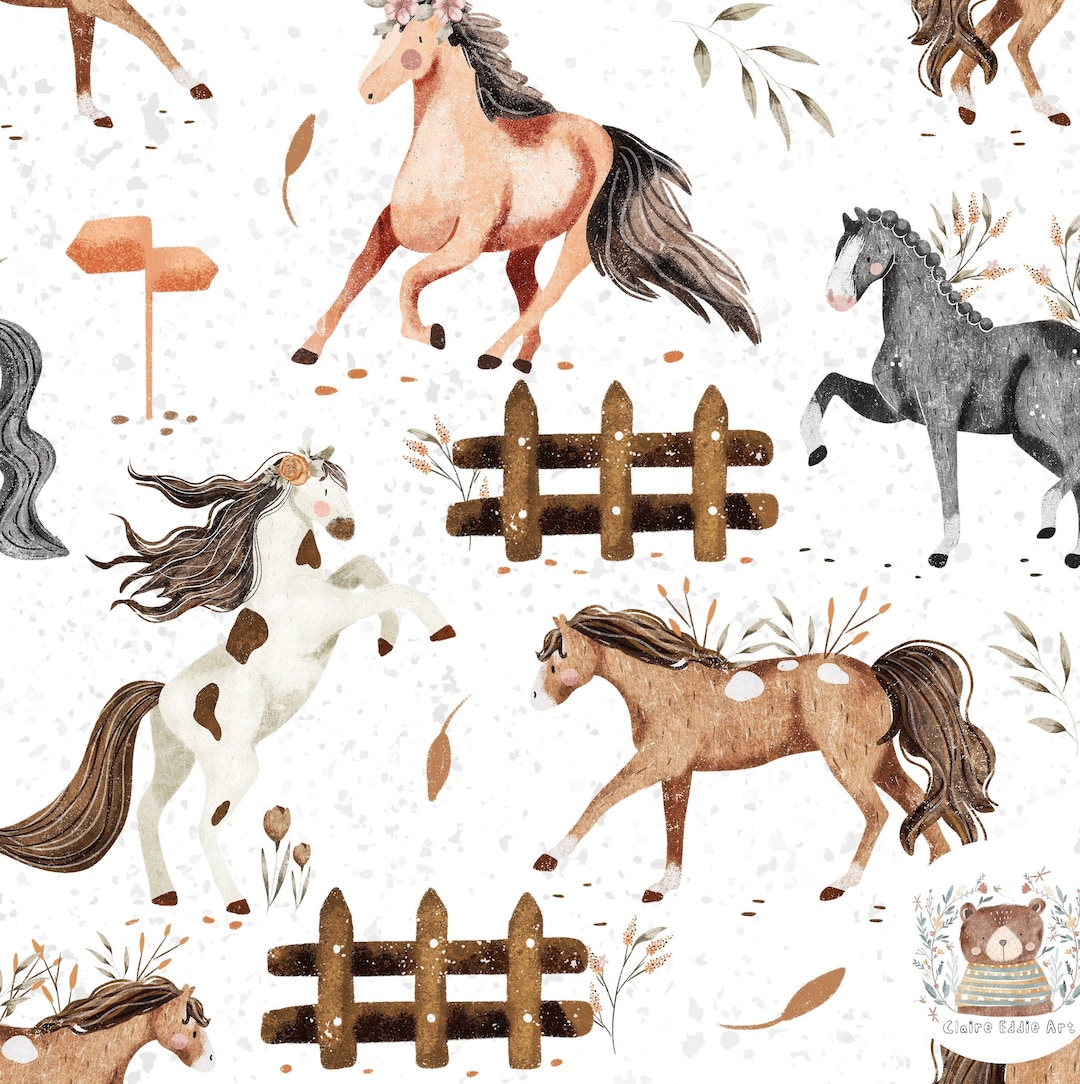 Horse Seamless Pattern Pony Digital Paper Horse-riding Repeat Pattern ...