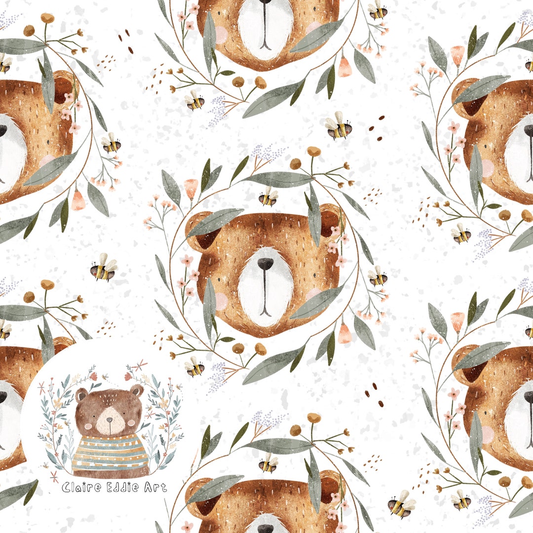Woodland Seamless Pattern Bear Digital Paper Brown Bear Repeat Pattern ...
