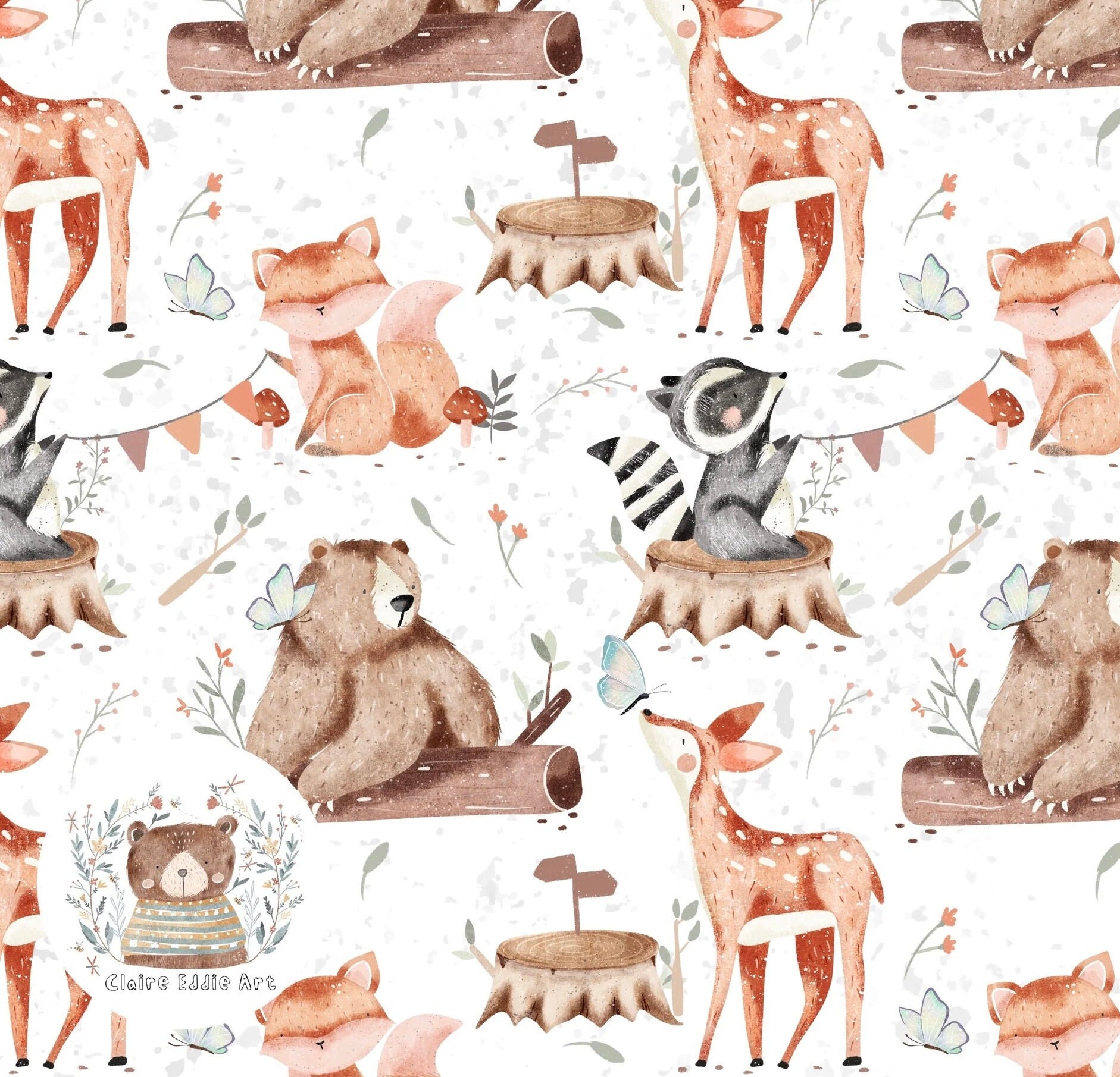 Woodland Seamless Pattern Forest Animals Repeat Pattern for Fabric Cute ...