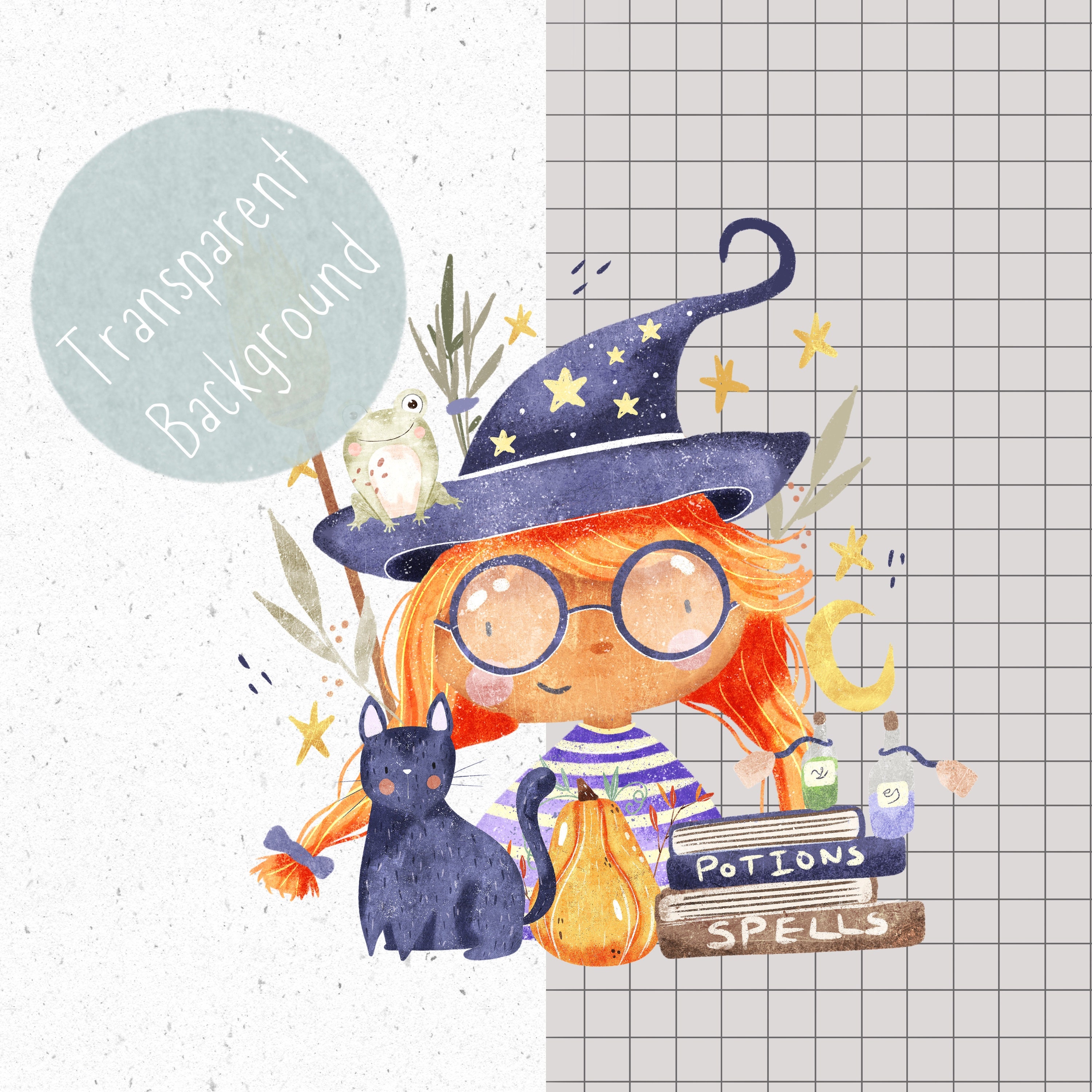 Cute Witch Clipart Childrens Halloween Clipart Witch PNG - Etsy