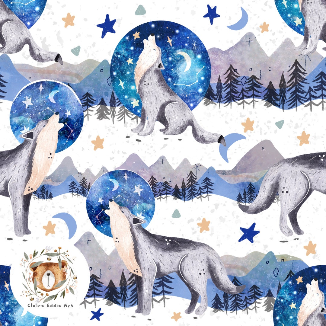 Cute Wolf Seamless Pattern Howling Wolf Repeating Pattern for Fabric ...