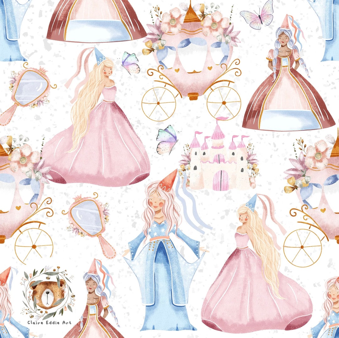 Princess Seamless Pattern Fairytale Digital Paper Princess Repeat ...