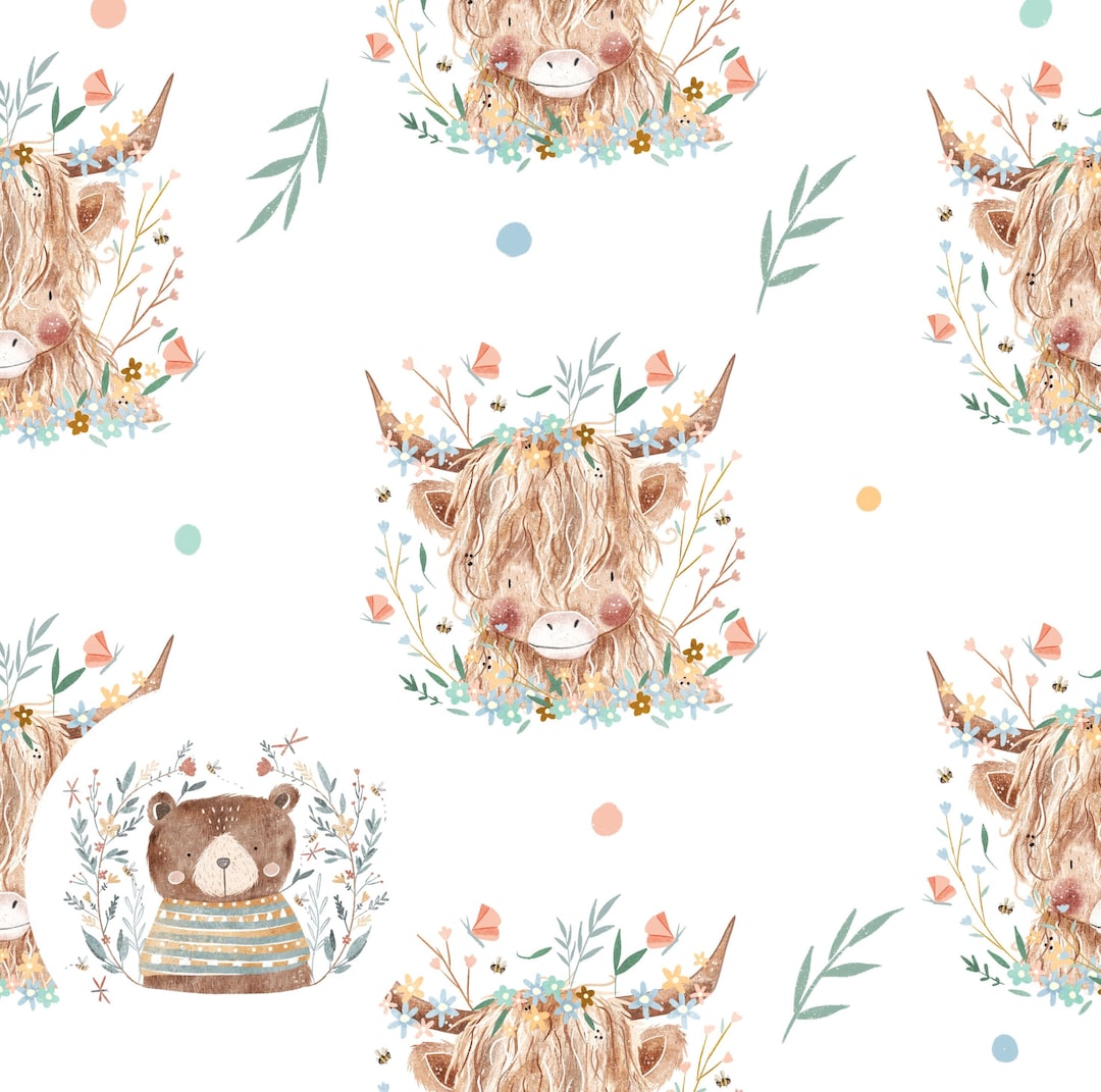 Seamless Pattern Highland Cow Seamless Digital Paper Highland Cow ...