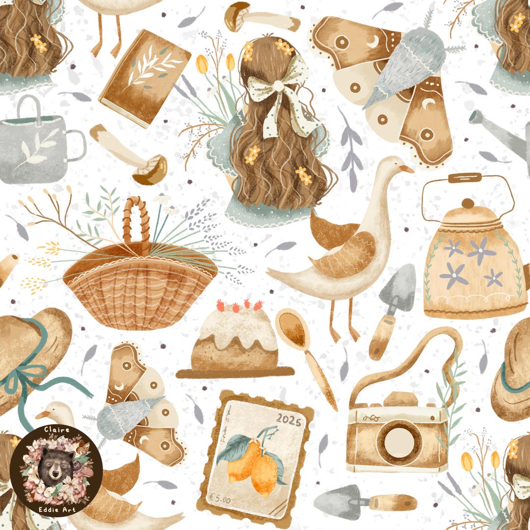 Cottagecore Seamless Pattern Little Girl Repeat Pattern for Fabric ...