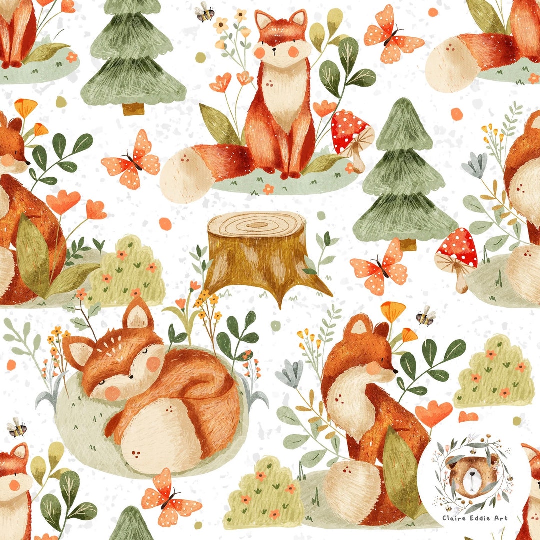 Seamless Pattern cute Fox Seamless fox Pattern for fabric Woodland ...