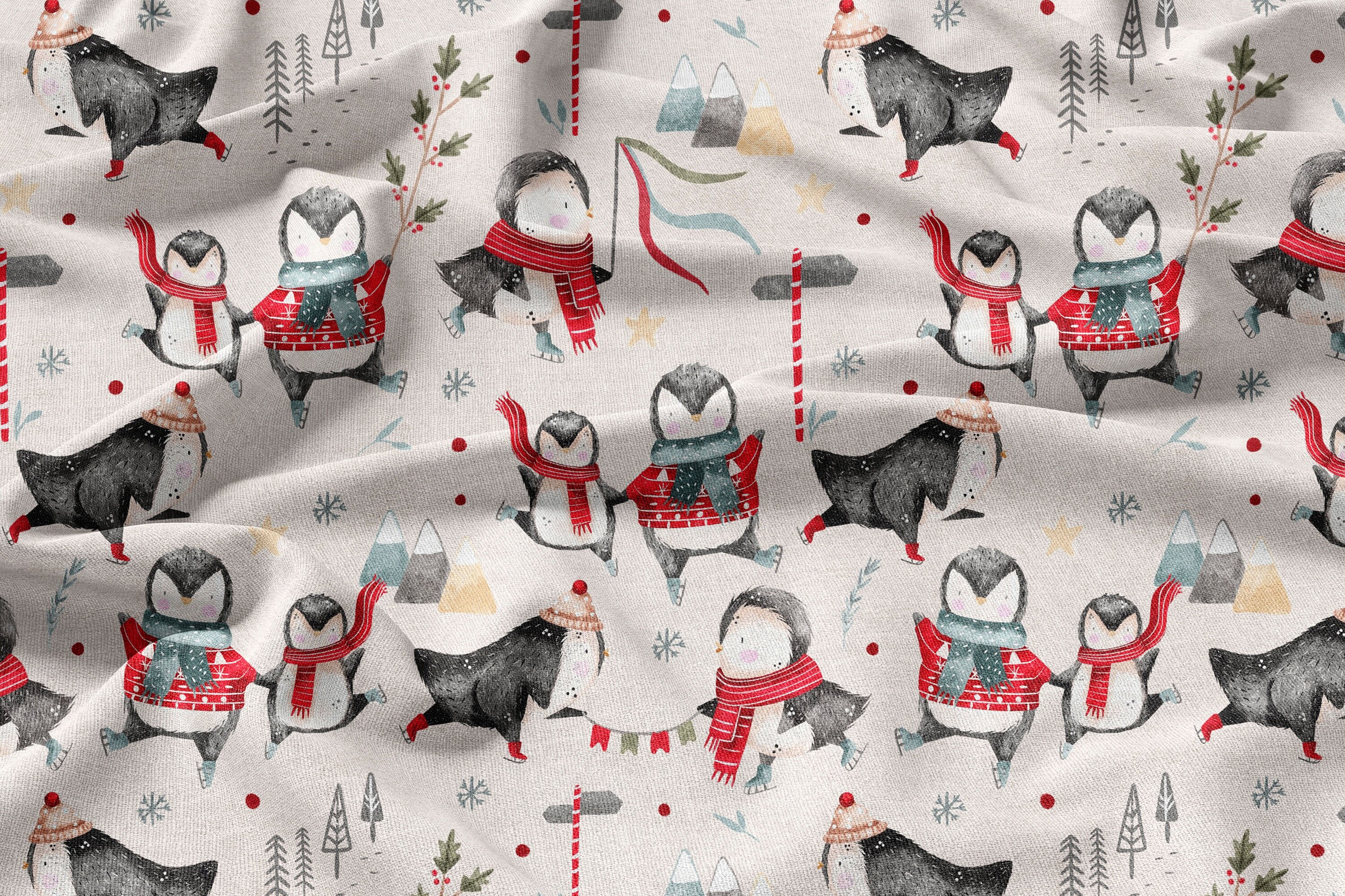 Christmas Seamless File Penguin Repeat Pattern Fir Fabric Festive ...