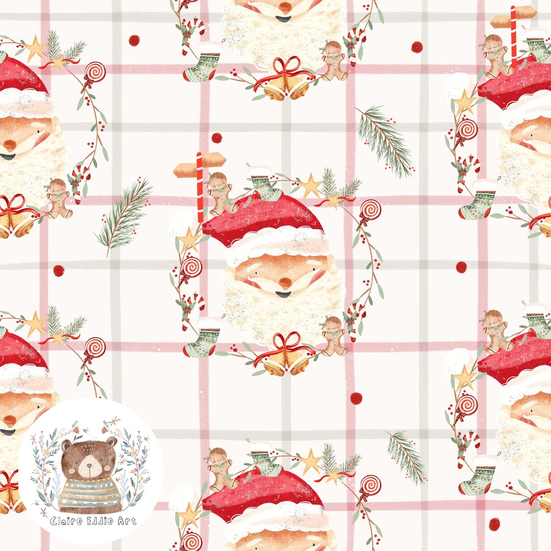 Santa Seamless Pattern Festive Seamless Digital Paper Christmas Wreath ...