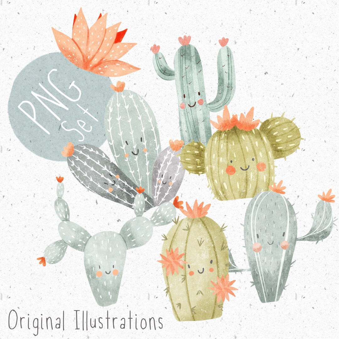 Set of 7 Pngs for Sublimation Cacti Clipart Bundle Cactus PNG Kid ...