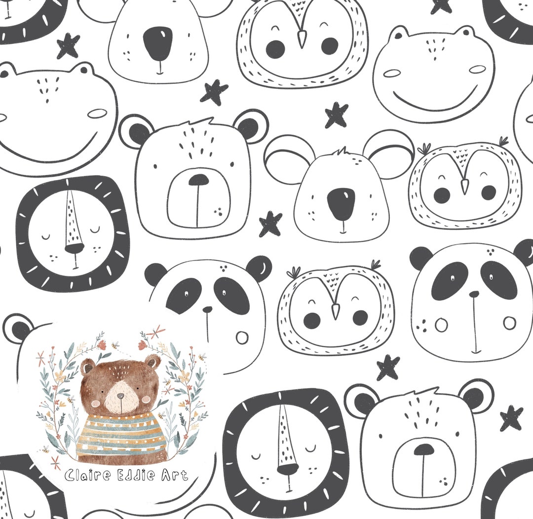 Black & White Animal Seamless Pattern Cute Animal Repeat Pattern for ...
