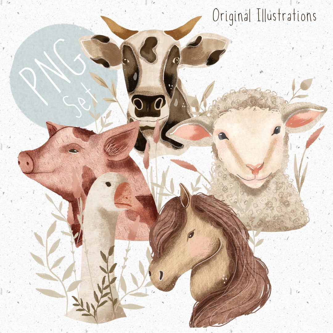 Set of 5 Pngs for Sublimation Farm Animals Clipart on the Farm PNG Set ...