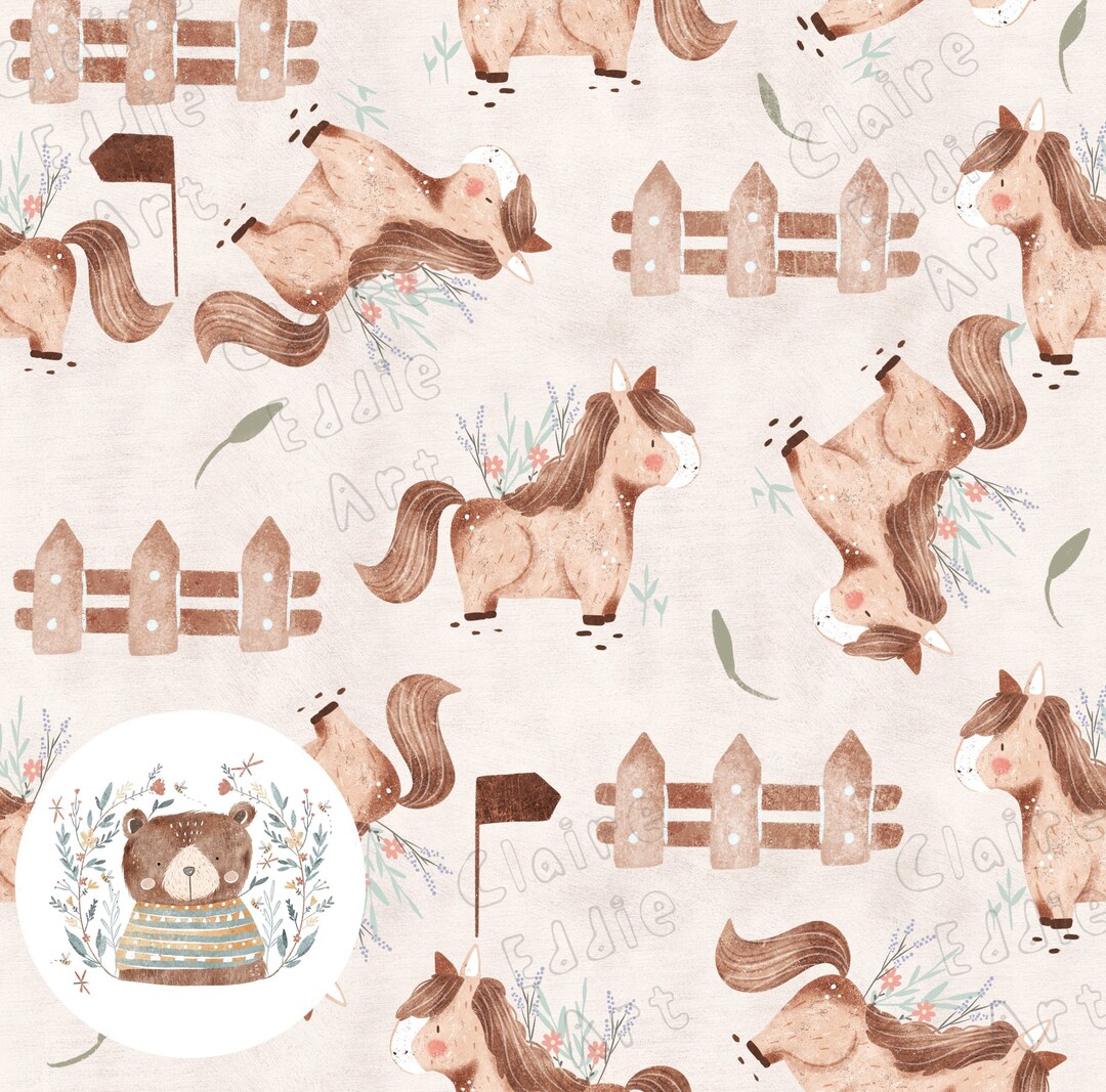 Seamless Pattern Horse Seamless Digital Paper Horse Girl Seamless File ...