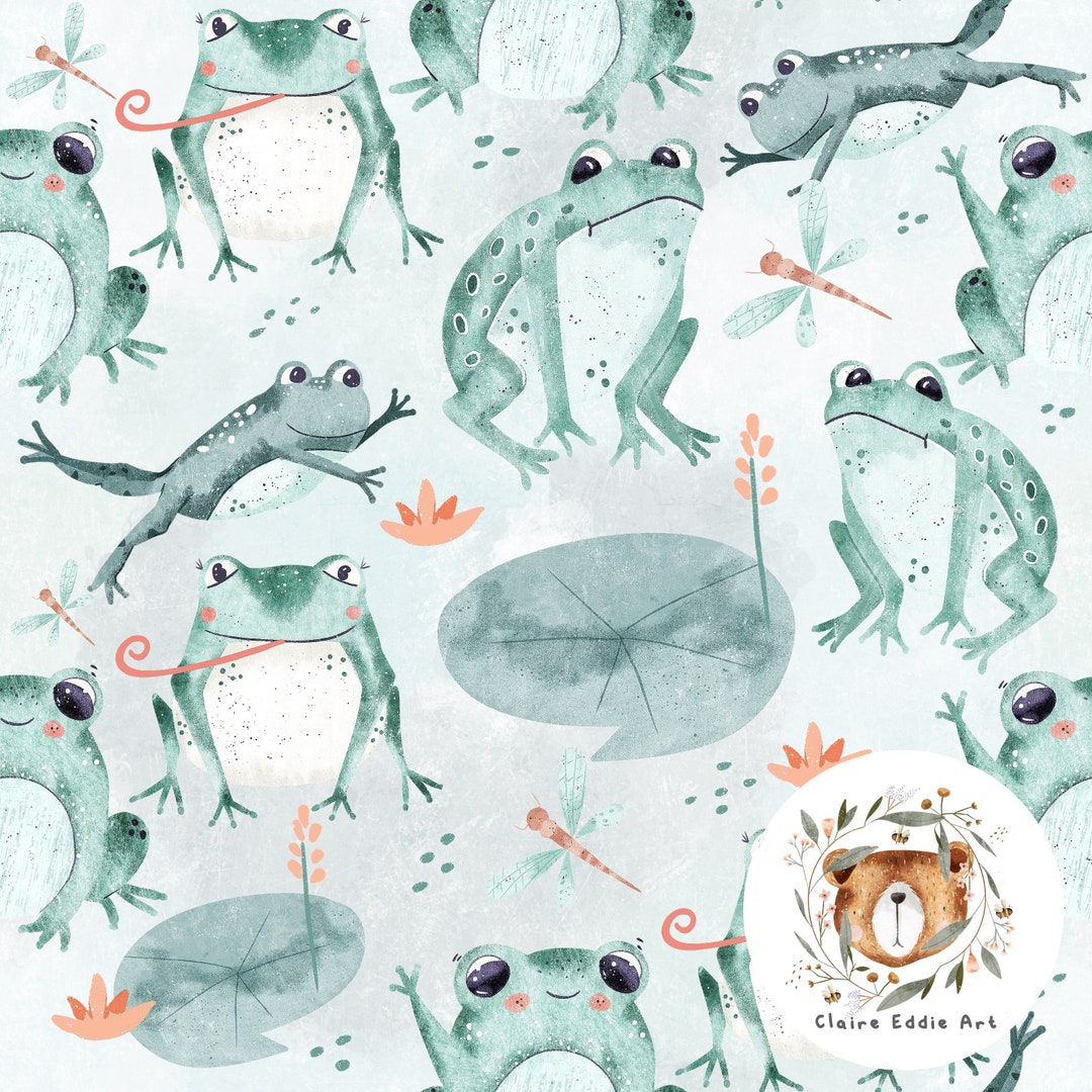 Frog Seamless Pattern Cute Frog Repeat Pattern for Fabric Nautical ...