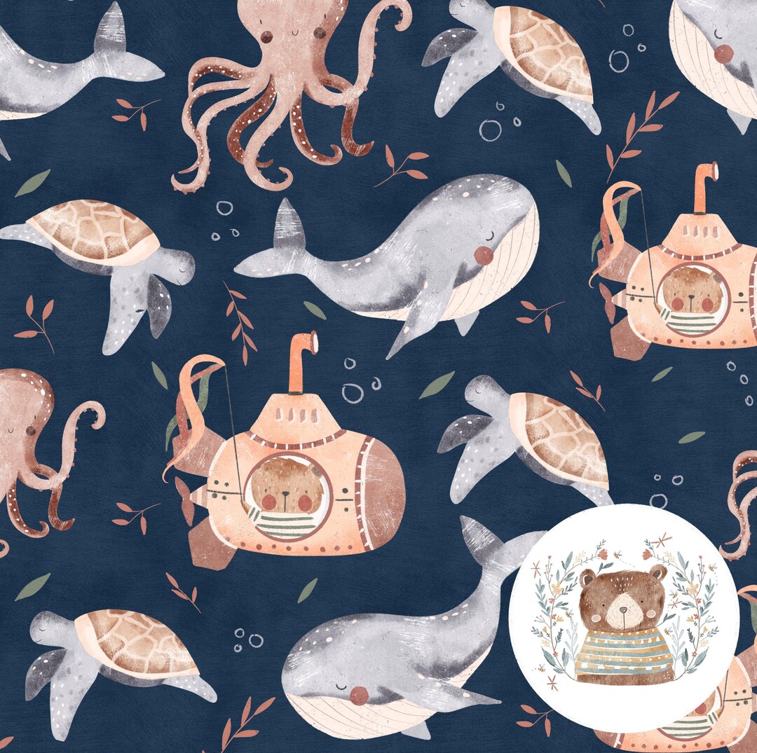 Underwater Seamless Pattern, Sea Animal Seamless Digital Paper, Under ...