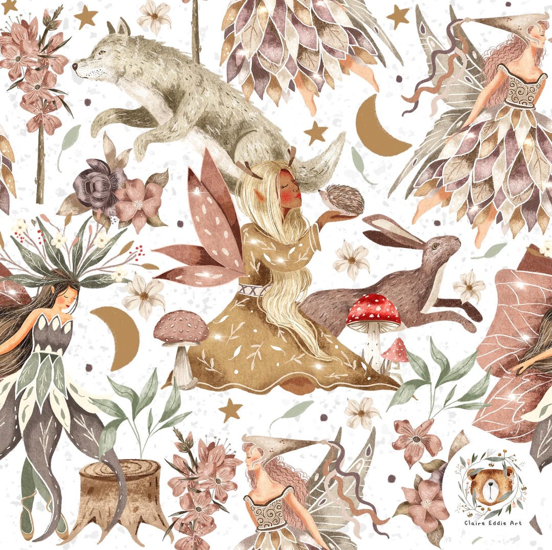 Fairy Seamless Pattern Fairytale Repeat Pattern for Fabric Fae Digital ...
