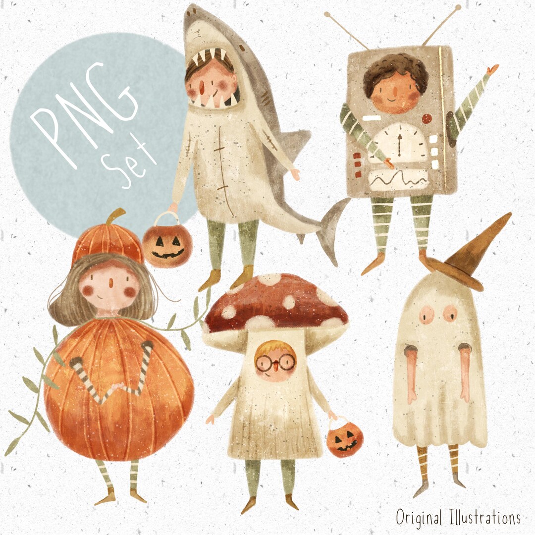 5 Cute Halloween Clipart Costume Set Halloween Download Party Clipart ...