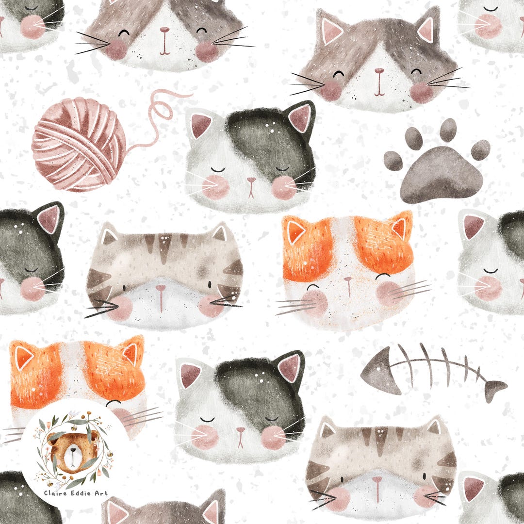 Cute Cat Seamless Pattern Tabby Cat Repeating Pattern for Fabric ...