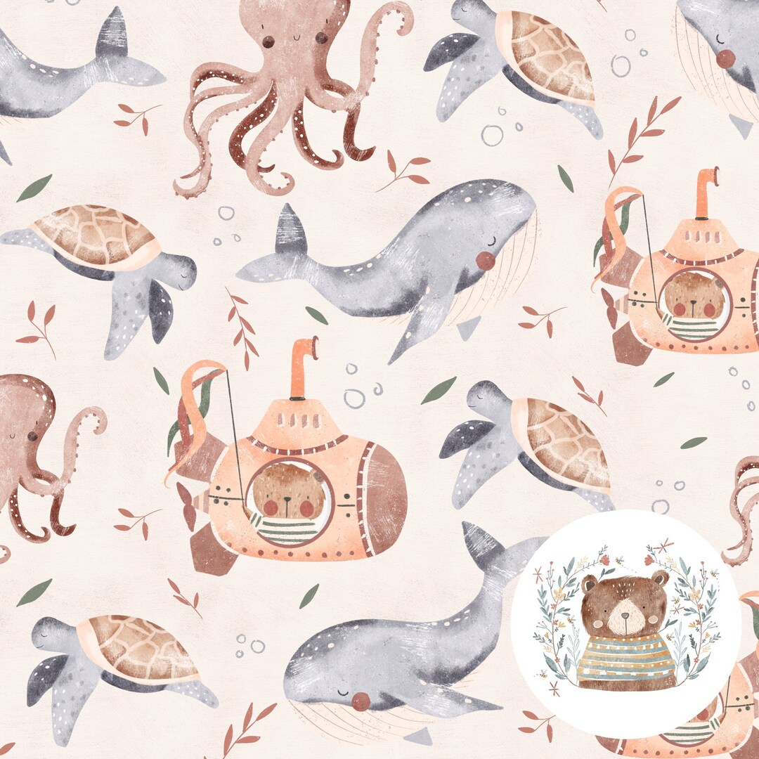 Underwater Seamless Pattern Sea Animal Seamless Digital Paper Under the ...