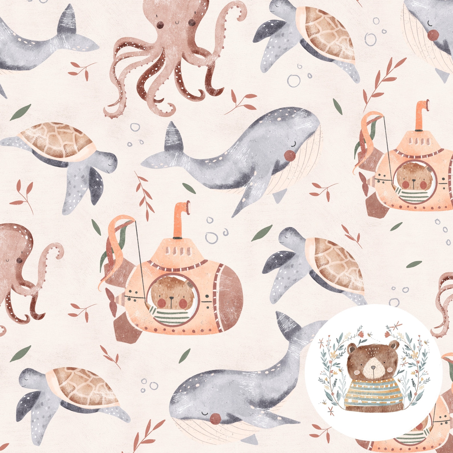Underwater Seamless Pattern Sea Animal Seamless Digital Paper Under the ...