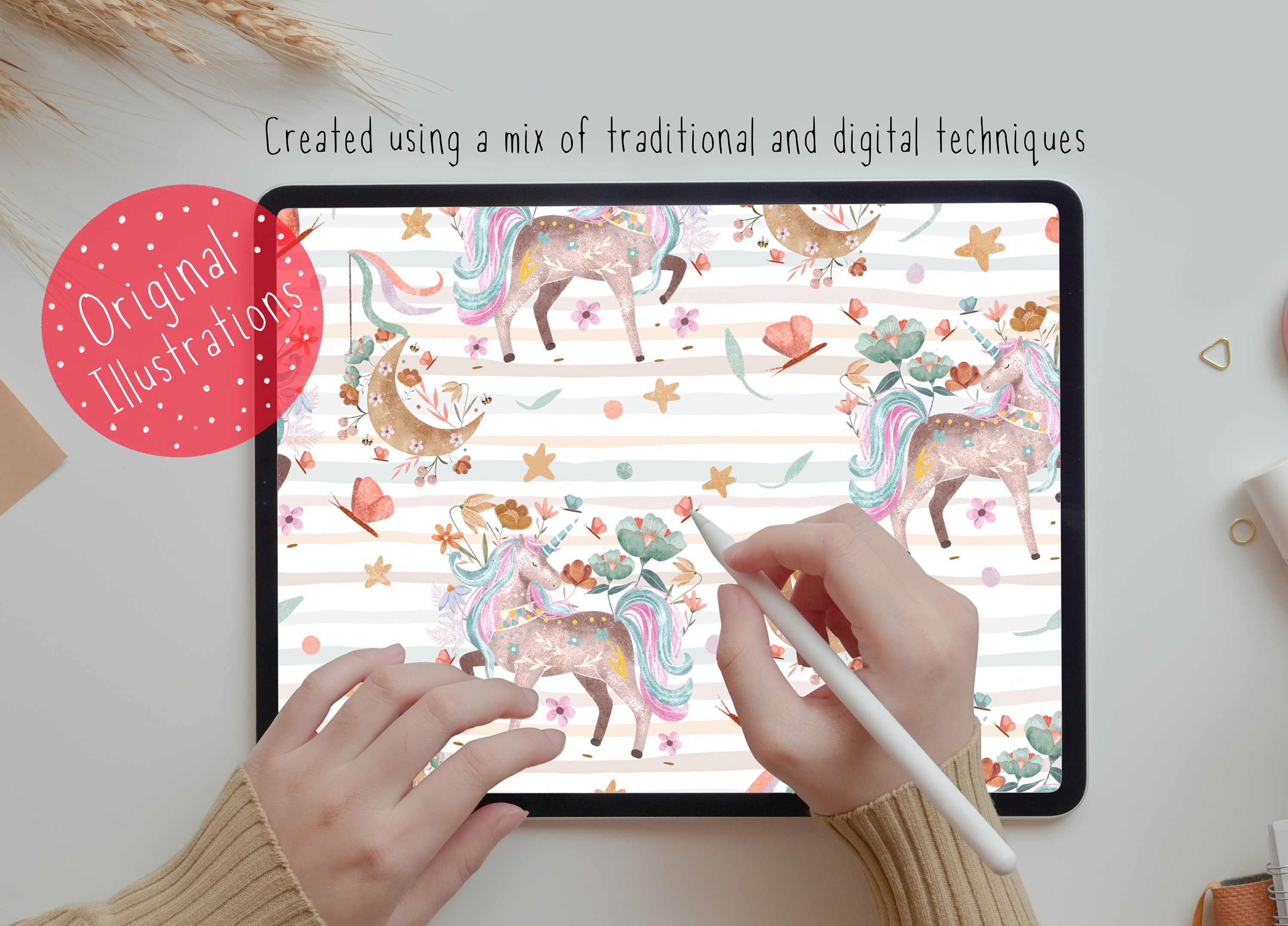 Unicorn Seamless Pattern Unicorn Digital Paper Unicorn and Moon ...